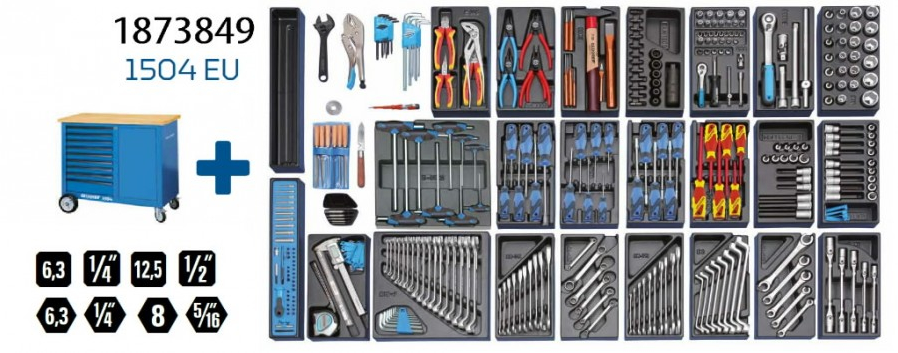 Gedore 1504 0810 Verrijdbare werkbank 9 laden + Gereedschapset 325 ...