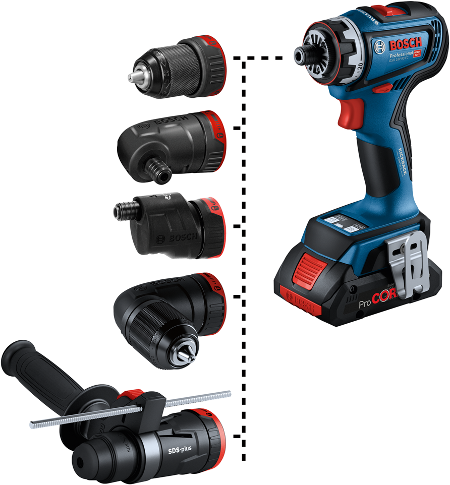 Bosch Blauw GSR 18V-90 FC Accuboormachine | 18V 4.0Ah in L-Boxx + GFA 18-M, GFA 18-H, GFA 18-E ...