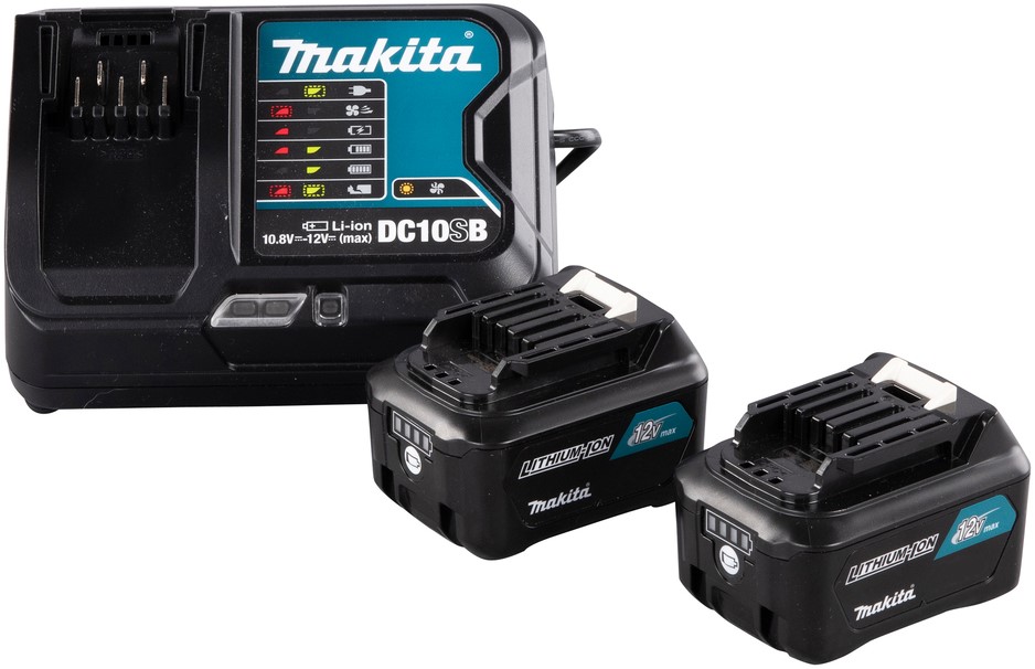 Makita Accessoires Power source kit: DC10SB lader + 2x BL1041B 12v Max (10,8V) Li-Ion schuifaccu ...